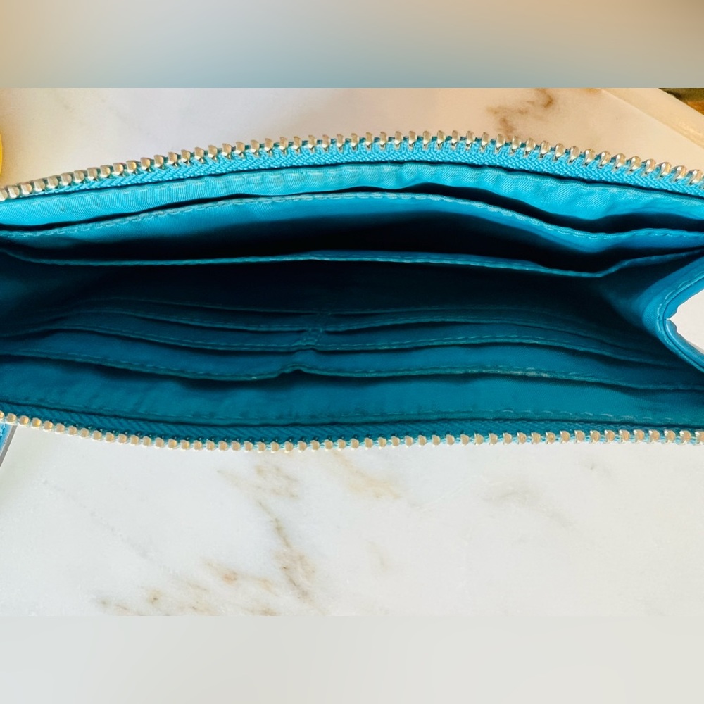 Coach Turquoise Patent Leather Wallet - Gem
